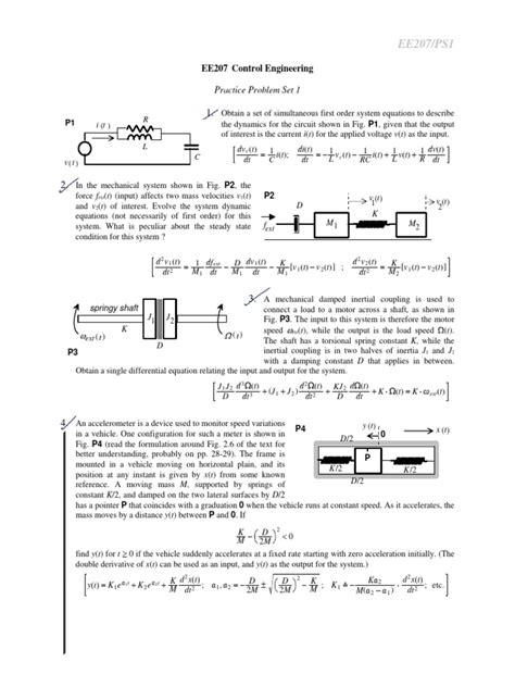 Ee207 Problem Set 1 Iit Ropar Pdf Accelerometer Electrical