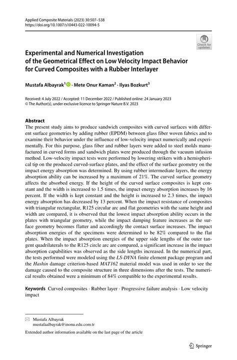 Pdf Experimental And Numerical Investigation Of The Geometrical Effect On Low Velocity Impact