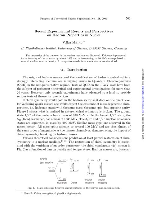 Pdf Recent Experimental Results And Perspectives On Hadron Properties