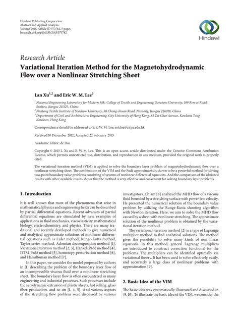 Pdf Variational Iteration Method For The Magnetohydrodynamic Flow Over A Nonlinear Stretching