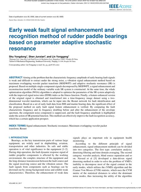 pdf early weak fault signal enhancement and recognition method of