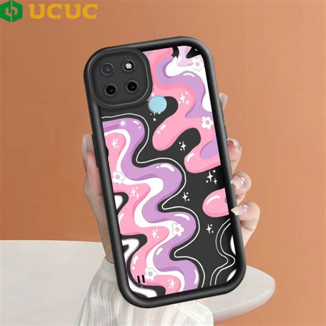 Ucuc For Realme C21y C25y Back Cover Pink Purple Wave Ladder Camera
