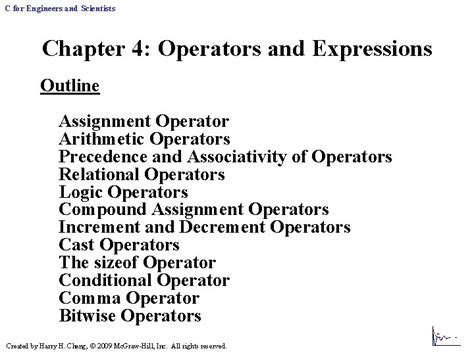 C For Engineers And Scientists Chapter 4 Operators