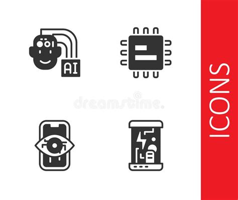 Set Cryogenic Capsules Humanoid Robot Computer Vision And Processor Cpu Icon Vector Stock