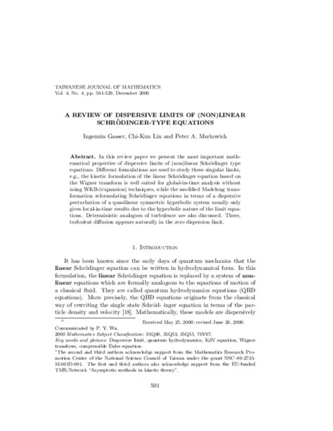 Pdf A Review Of Dispersive Limits Of Non Linear Schr¨odinger Type Equations