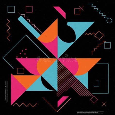 Geometric Abstract Design Featuring Vibrant Blue Pink Orange And Black Shapes Stock