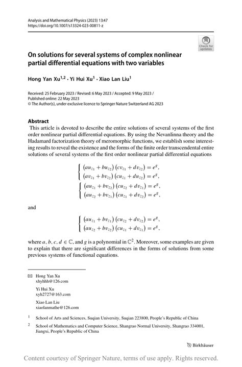 On Solutions For Several Systems Of Complex Nonlinear Partial