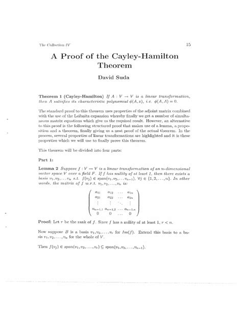 A Proof Of The Cayley Hamilton Theorem Pdf Eigenvalues And Eigenvectors Theoretical Physics