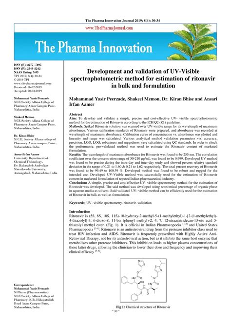 Pdf Development And Validation Of Uv Visible Spectrophotometric