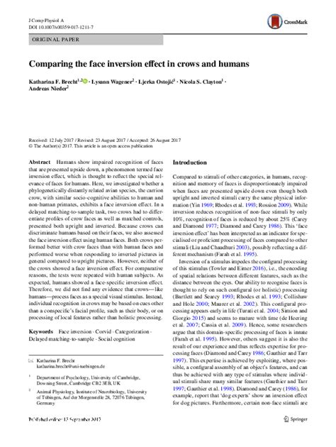 Pdf Comparing The Face Inversion Effect In Crows And Humans