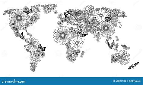 彩图的花卉世界地图 向量例证 插画 包括有 钉书匠 乱画 设计 投反对票 概念 花卉 加法器 66627130