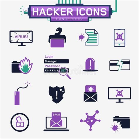 Hacker Icons Flat Composition Stock Vector Illustration Of Email Broken 44040314