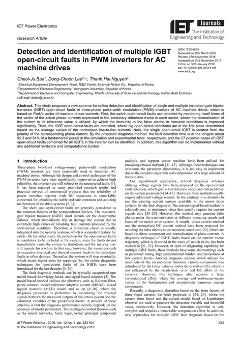 Detection And Identification Of Multiple Igbt Open Circuit Faults In Three Phase Pwm Inverters