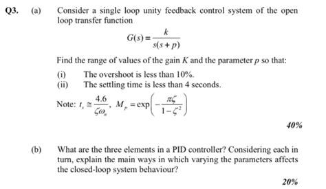 Q3 Consider A Single Loop Unity Feedback Control System Of The Open