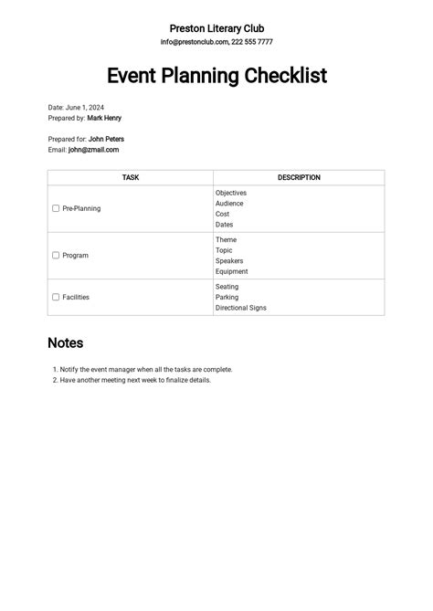 Event Planning Template Google Docs