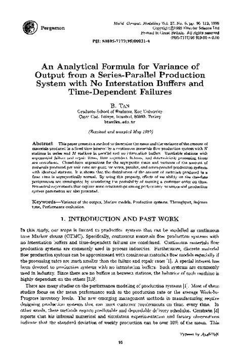 Pdf An Analytical Formula For Variance Of Output From A Series Parallel Production System With
