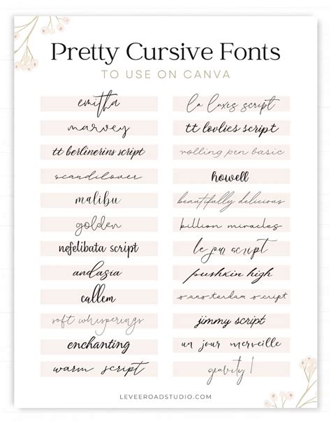 Pretty Cursive Fonts To Use On Canva Levee Road Studio
