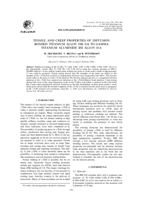 Pdf Tensile And Creep Properties Of Diffusion Bonded Titanium Alloy
