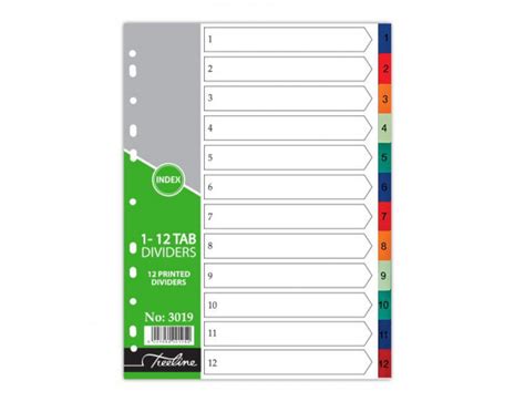TREELINE A4 Divider PVC Numbered Index 1 To 12 Printed