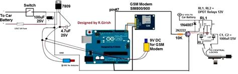 GSM Car Ignition And Central Lock Circuit Using Arduino Homemade Circuit Projects