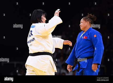 Hayun Kim Kor Celebrates Her Victory And Kayra Ozdemir Tur Judo Women 78 Kg Contest