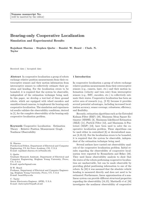 Pdf Bearing Only Cooperative Localization Simulation And Experimental Results