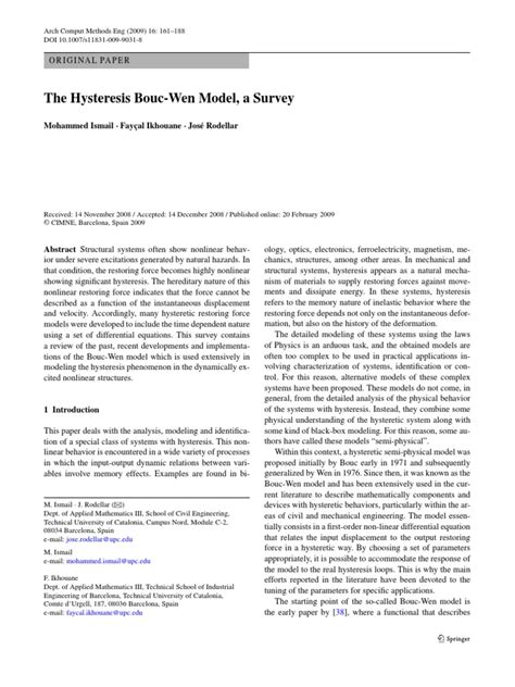 The Hysteresis Bouc Wen Model A Survey Pdf Pdf Hysteresis Computer Simulation