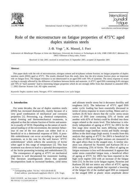Pdf Role Of The Microstructure On Fatigue Properties Of 475°c Aged Duplex Stainless Steels