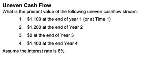 Solved Uneven Cash Flow What Is The Present Value Of The