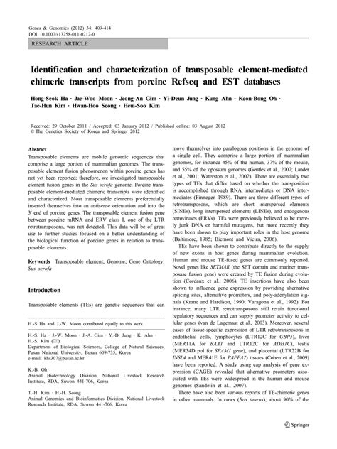 Pdf Identification And Characterization Of Transposable Element