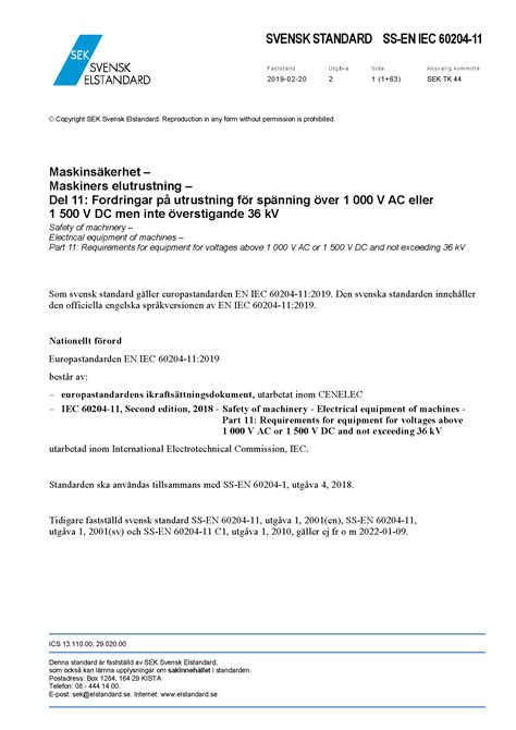 Ss En Iec 60204 11 Maskinsäkerhet Maskiners Elutrustning Hsp