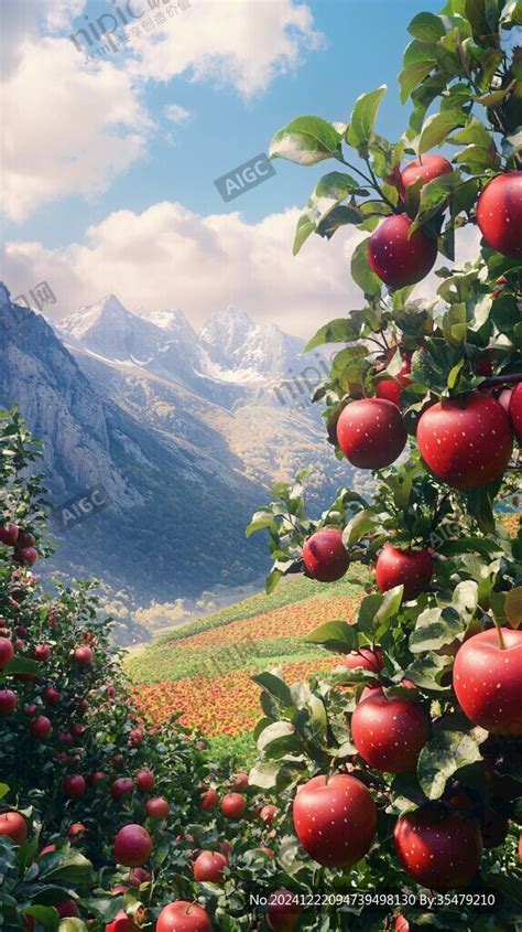 Ai创作图山地苹果园 山区苹果园 山区苹果树 苹果产地 苹果树叶硕果累累 果园苹果背景素材 苹果园风景 高清小苹果 丰收的苹果园 黄金之城苹果之乡 苹果丰收季 山地苹果树 苹果采摘季 果园苹果