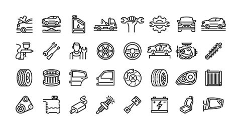 자동차 서비스 라인 아이콘 세트입니다 차고 유지 보수 자동차 정비사 아이콘에 대한 스톡 벡터 아트 및 기타 이미지 아이콘