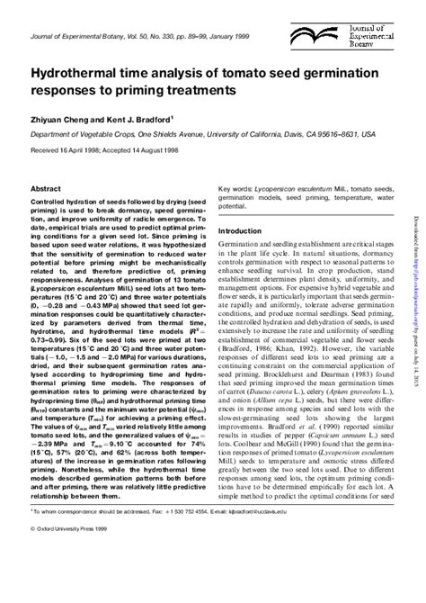Pdf Hydrothermal Time Analysis Of Tomato Seed Germination At
