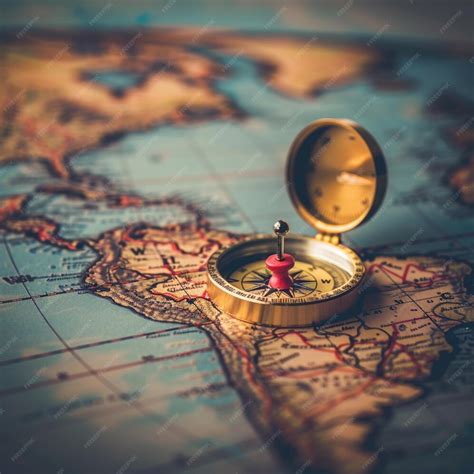 Magnetic Compass And Mark Location Premium Ai Generated Image