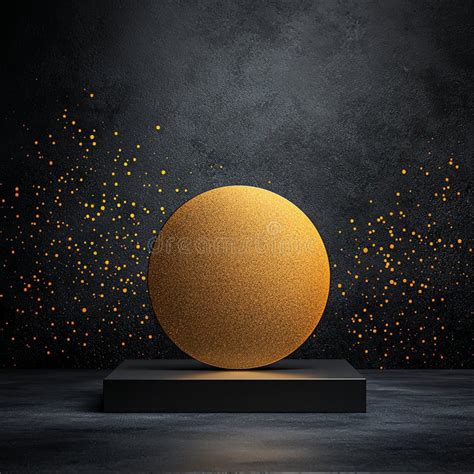 A Stunning Golden Sphere On A Dark Pedestal Illuminated By Sparkling Particles Creating A