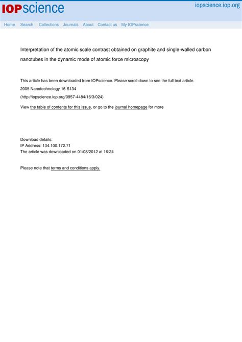 Pdf Interpretation Of The Atomic Scale Contrast Obtained On Graphite And Single Walled Carbon