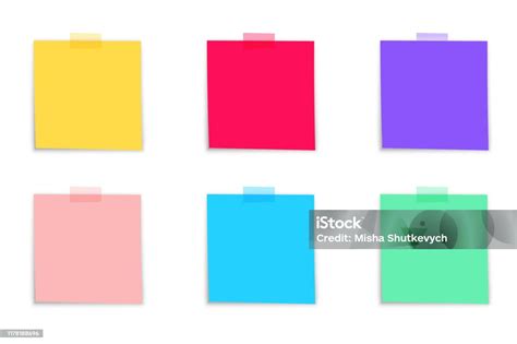 멀티 컬러 스티커의 컬렉션입니다 스티커 메모 용지입니다 메모 용지의 다른 색깔의 시트의 컬렉션입니다 전면 뷰입니다 메시지에 대한 준비 사실적인 벡터 일러스트레이션 0명에