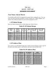 TDC Lab Answers Am Pdf TDC Lab OSPF Lab ANSWERS DOCUMENT Your Name Alyson Morris
