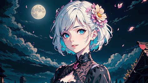 2k高清ai 可爱的月下美女 动漫静态壁纸 静态壁纸下载 元气壁纸
