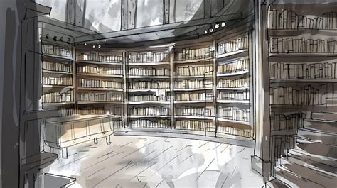 A Drawing Of A Library With A Drawing Of A Book Store Called The Library Premium Ai Generated