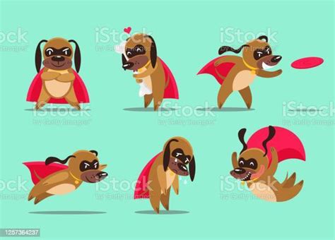 다른 포즈에서 만화 개 슈퍼 히어로의 세트 벡터 그림입니다 0명에 대한 스톡 벡터 아트 및 기타 이미지 0명 가공의 인물 갈색 Istock