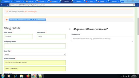 Cannot Checkout Syntaxerror Unexpected Token
