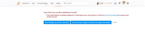Email Is Already Registered Error On Updating Profile Meta Stack Overflow