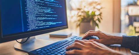 Man Coding New Software Typing On Keyboard In A Welllit Home Workspace
