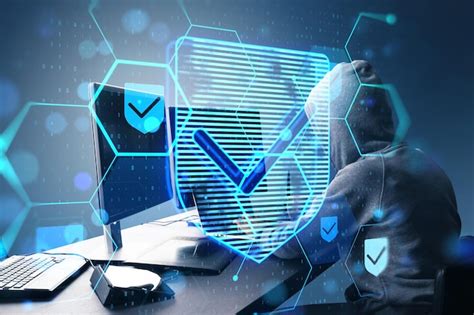 Premium Photo Side View Of Hacker At Desktop Using Laptop With