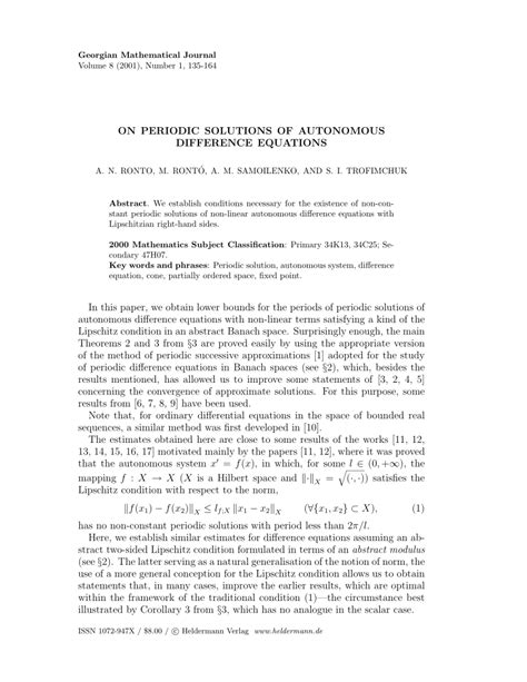 Pdf On Periodic Solutions Of Autonomous Difference Equations