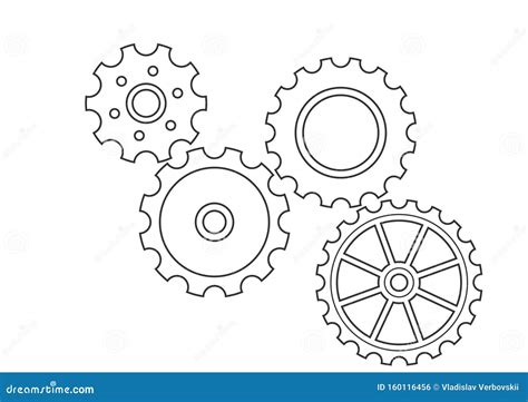 Four Gears Outline Icons Set Stock Vector Illustration Of Cogwheels Circle 160116456