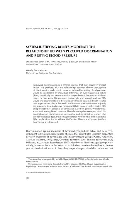 Pdf System Justifying Beliefs Moderate The Relationship Between Perceived Discrimination And