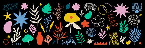 유기적 인 모양 수평 배너입니다 검은색 배경에 최소한의 세련된 표지 템플릿입니다 손으로 파스텔 색상으로 추상적인 디자인 요소를 그립니다 0명에 대한 스톡 벡터 아트 및 기타